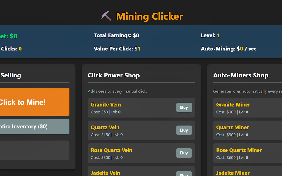 Mining Clicker 🕹️ Jetzt spielen auf GamePix